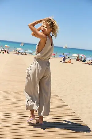 Free People Sandshell Linen Linden One-piece Jumpsuit - Grey Fern