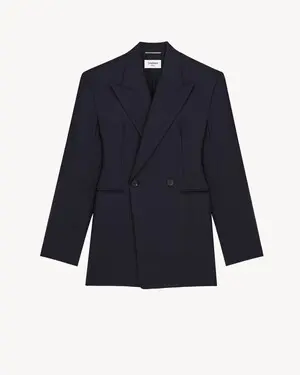 Saint Laurent Double-breasted Jacket In Felted Wool Gabardine - Marine