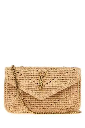 Saint Laurent SAINT LAURENT Raffia Mini Loulou Shoulder Bag Brown