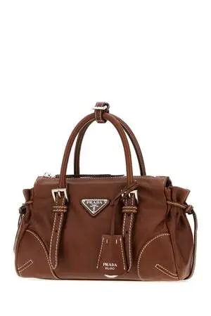 Prada Small Karin Leather Handbag With Silver Tone Finishing - Brown