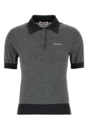 Miu Miu Embroidered Cashmere Blend Polo Shirt - Multicolor