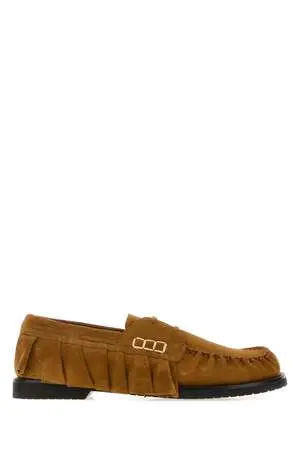 JW Anderson Camel Suede Loafers With Pleated Detailing - Brown