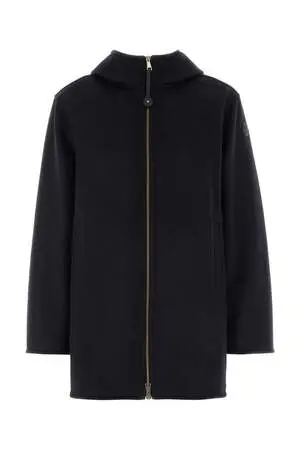 Moncler Wool Blend Zip-up Jacket With Hood - Blue