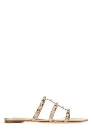Valentino Garavani Leather Rockstud Slippers - Gold