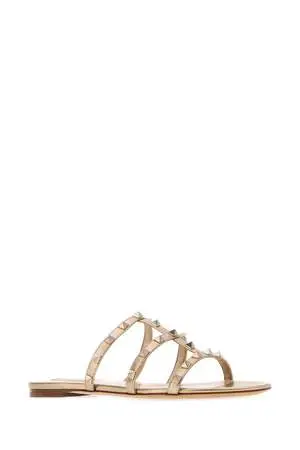 Valentino Garavani Leather Rockstud Slippers - Gold