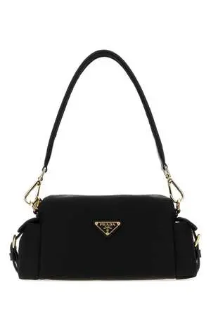Prada Canvas Shoulder Bag With Golden Metal Finishing - Black