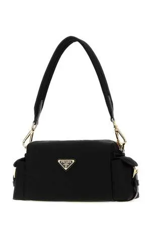 Prada Canvas Shoulder Bag With Golden Metal Finishing