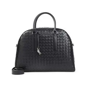 Bottega Veneta Intrecciato Leather Handbag With Silver-toned Hardware - Black