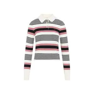 Celine Striped Cotton Polo Knit Sweater - White