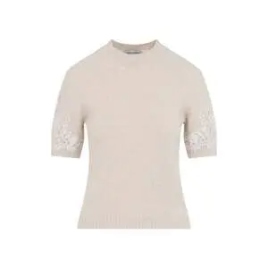 Alberta Ferretti Knit T-shirt With Lace Inserts