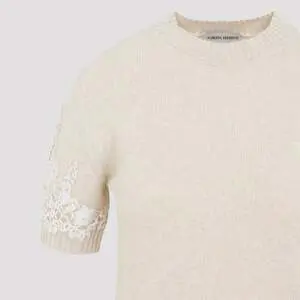 Alberta Ferretti Knit T-shirt With Lace Inserts