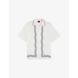 Hugo Oversized Wave-pattern Woven Shirt Xxl