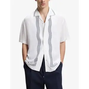 Hugo Oversized Wave-pattern Woven Shirt Xxl