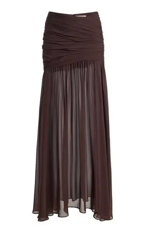 DE LA VALI Amaya Chiffon Maxi Skirt - Brown