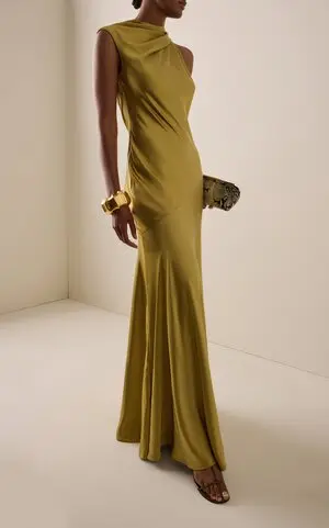 Amsale Satin Asymmetric Drape Gown