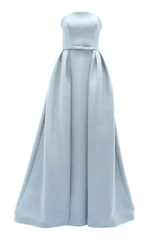 Amsale Strapless Column Gown With Detachable Embellished Watteau Train - Light Blue