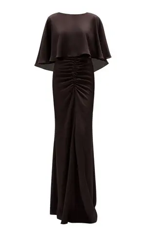 Amsale Hammered Satin Cape Gown - Brown