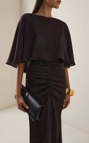 Amsale Hammered Satin Cape Gown