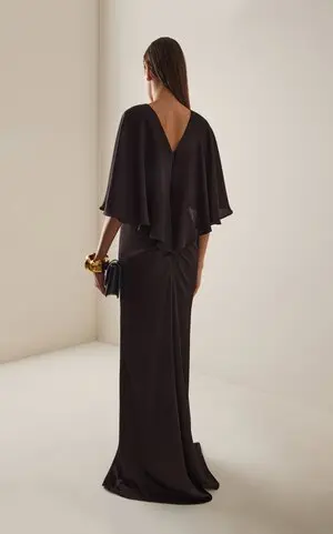 Amsale Hammered Satin Cape Gown