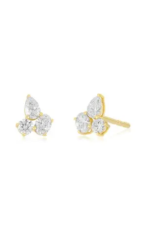 Ef Collection 14k Yellow Triple Diamond Cluster Earrings - Gold