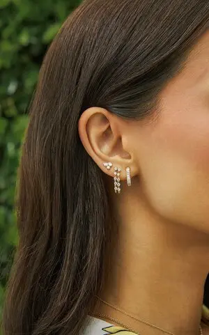 Ef Collection 14k Yellow Triple Diamond Cluster Earrings