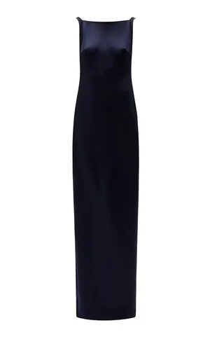 Amsale Satin Open Back Slip Gown - Navy
