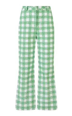 Rosie Assoulin Easy Does It Embroidered Gingham Pants - Green