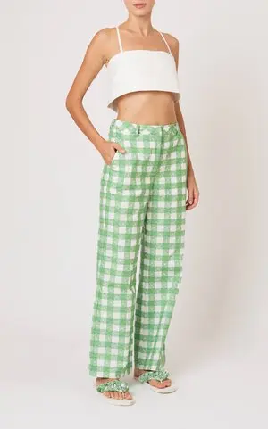 Rosie Assoulin Easy Does It Embroidered Gingham Pants