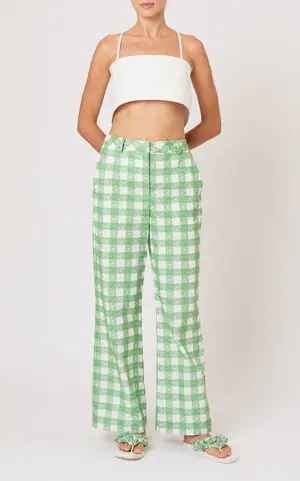 Rosie Assoulin Easy Does It Embroidered Gingham Pants