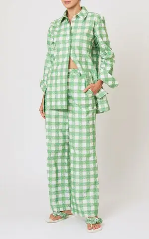 Rosie Assoulin Easy Does It Embroidered Gingham Pants