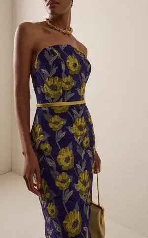 Amsale Floral Brocade Strapless Dress