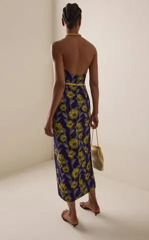 Amsale Floral Brocade Strapless Dress