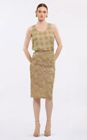 Elie Saab Raffia-embroidered Silk-blend Midi Pencil Skirt
