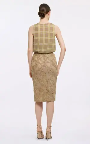 Elie Saab Raffia-embroidered Silk-blend Midi Pencil Skirt