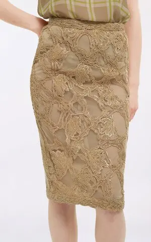 Elie Saab Raffia-embroidered Silk-blend Midi Pencil Skirt
