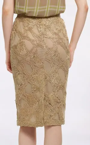 Elie Saab Raffia-embroidered Silk-blend Midi Pencil Skirt