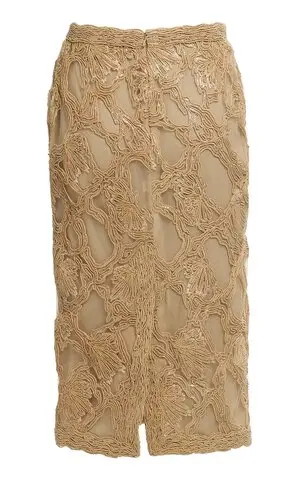Elie Saab Raffia-embroidered Silk-blend Midi Pencil Skirt