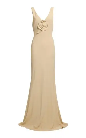 Elie Saab Floral-embellished Maxi Dress - Tan