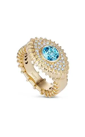 NEVERNOT 14k Yellow Gold Diamond And Topaz Eye Ring