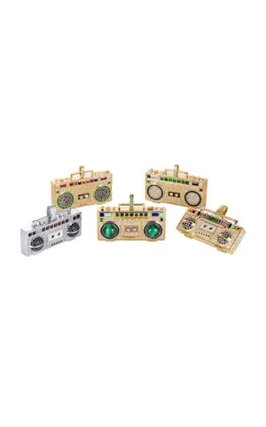 NEVERNOT 14k Yellow Gold Boombox Necklace With Diamonds And Emeralds