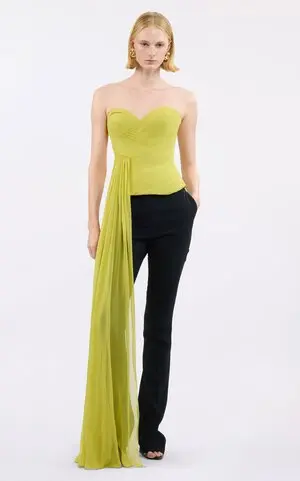 Elie Saab Pleated Silk Bustier Top