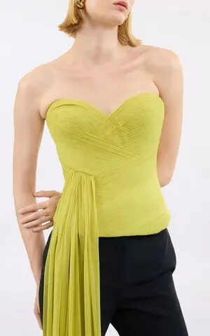 Elie Saab Pleated Silk Bustier Top