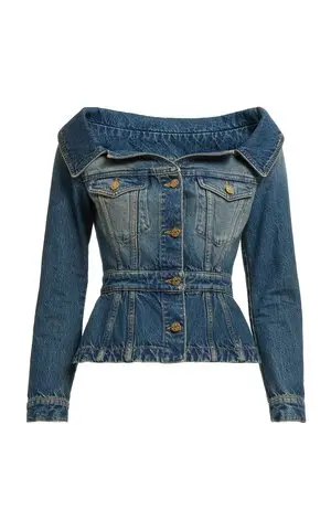 Elie Saab Off-the-shoulder Denim Jacket - Medium Wash
