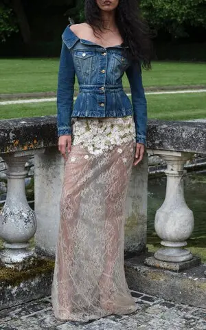 Elie Saab Off-the-shoulder Denim Jacket