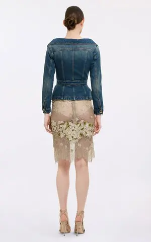 Elie Saab Off-the-shoulder Denim Jacket
