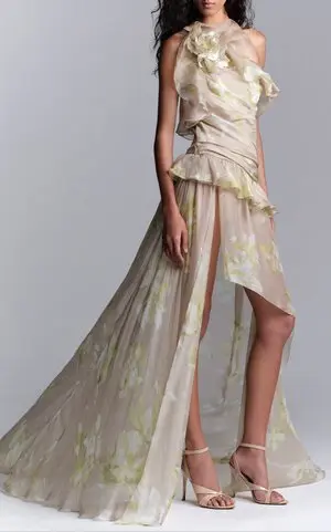 Elie Saab Asymmetrical Draped Ruffle Silk-chiffon Gown