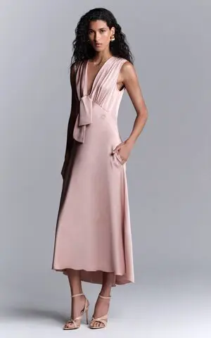 Elie Saab Deep V-neck Satin Midi Dress