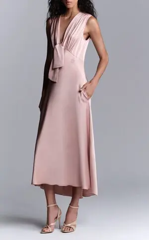 Elie Saab Deep V-neck Satin Midi Dress