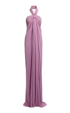 Elie Saab Draped Halter Top Silk-blend Maxi Dress - Purple