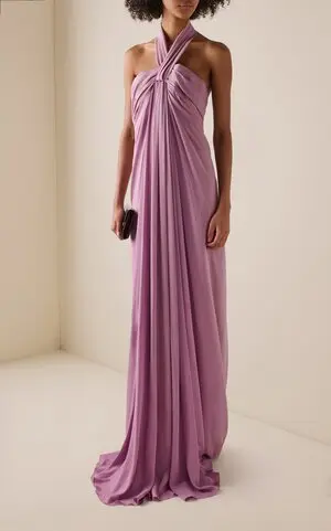Elie Saab Draped Halter Top Silk-blend Maxi Dress